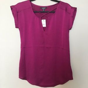 Express | Tops | Nwt Satin Cross Front Gramercy Tee In Plum | Poshmark